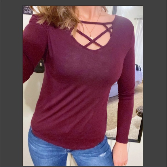 Glitz | Tops | Cute Long Sleeve Fitted Top Raspberry Color | Poshmark